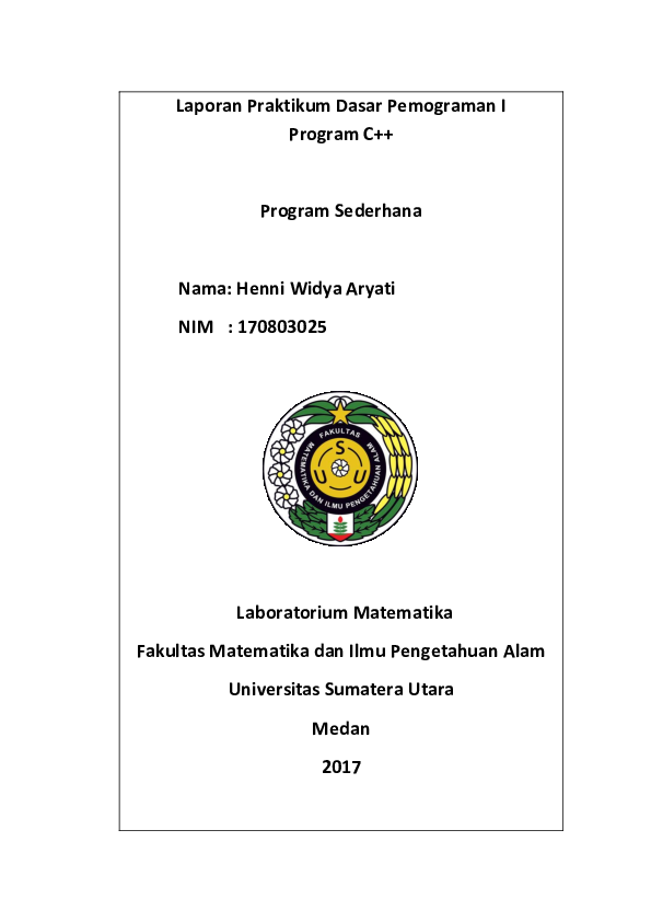 (DOC) Laporan Praktikum Dasar Pemograman I Program C++ Program Sederhana