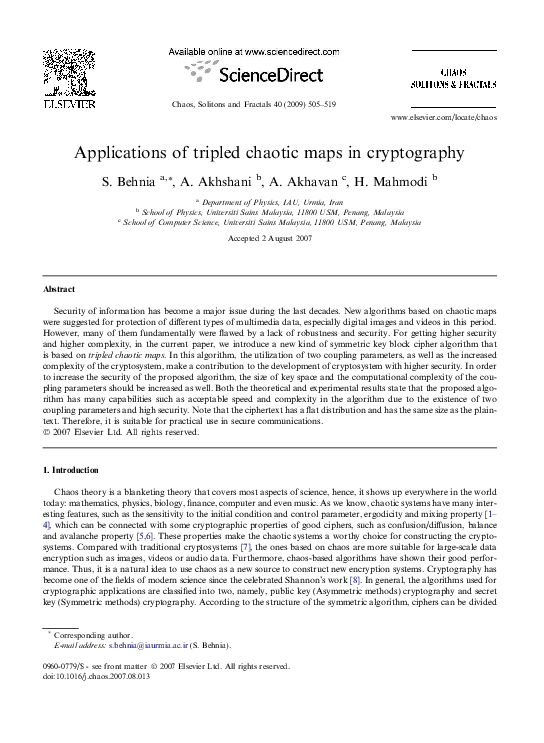 (PDF) Applications of tripled chaotic maps in cryptography