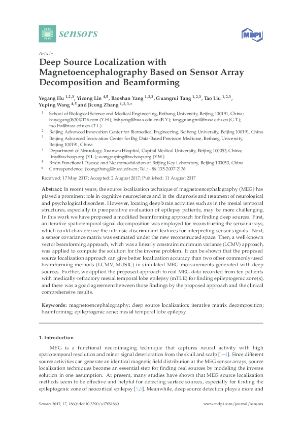 Pdf Deep Source Localization With Magnetoencephalography Based On Sensor Array Decomposition