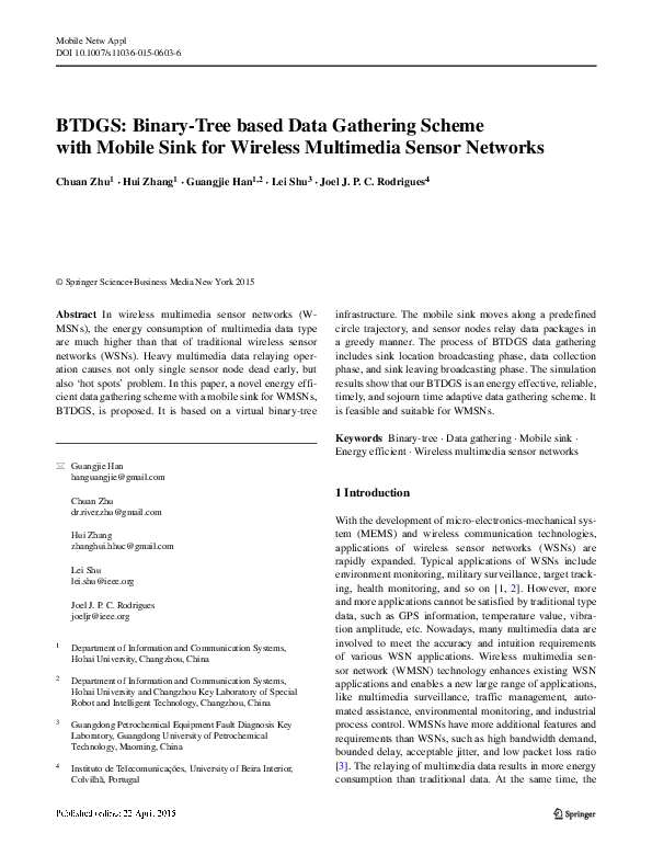 Pdf Btdgs Binary Tree Based Data Gathering Scheme With Mobile Sink