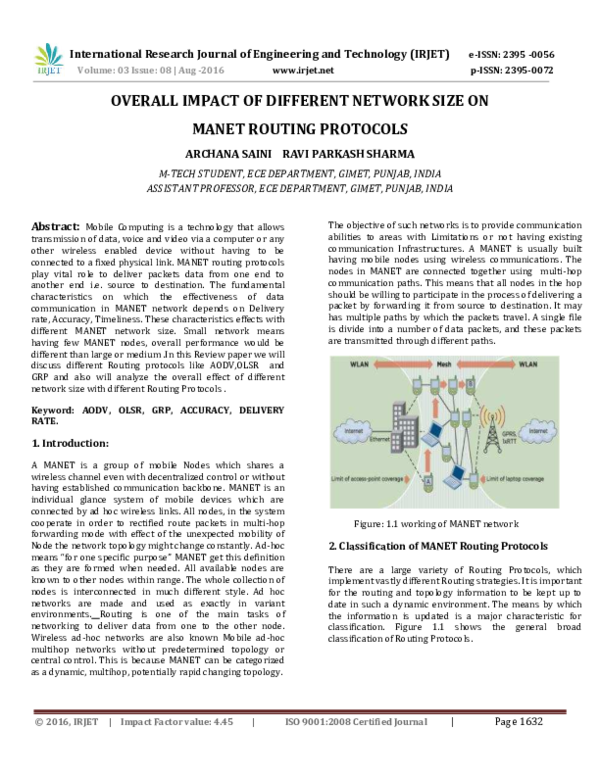 Pdf Overall Impact Of Different Network Size On Manet Routing Protocols