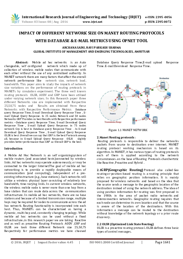 Pdf Impact Of Different Network Size On Manet Routing Protocols With Database And E Mail Metrics