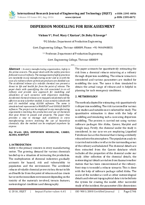 (PDF) DISPERSION MODELLING FOR RISK ASSESMENT