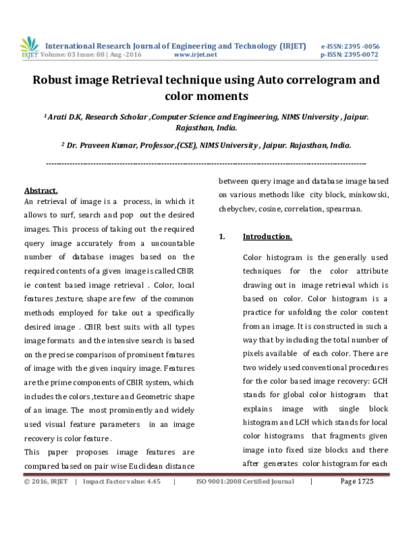 (PDF) Robust image Retrieval technique using Auto correlogram and color moments