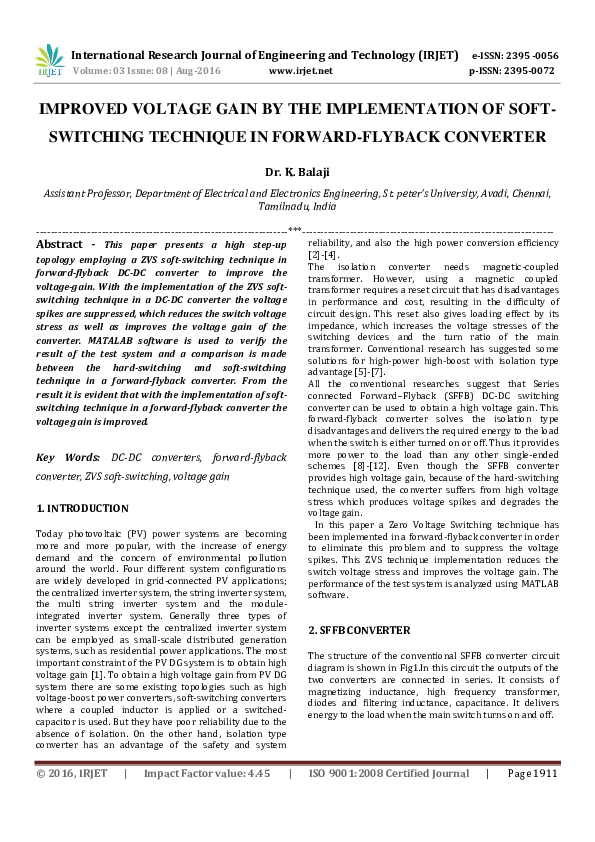 (PDF) IMPROVED VOLTAGE GAIN BY THE IMPLEMENTATION OF SOFT- SWITCHING TECHNIQUE IN FORWARD ...