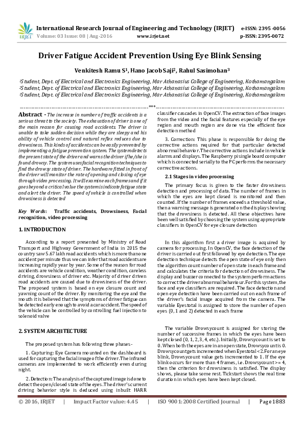 Driver Fatigue Accident Prevention Using Eye Blink Sensing