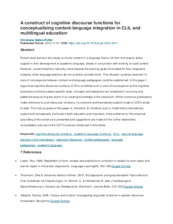 Doc A Construct Of Cognitive Discourse Functions For Conceptualising