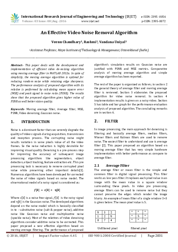 (PDF) An Effective Video Noise Removal Algorithm