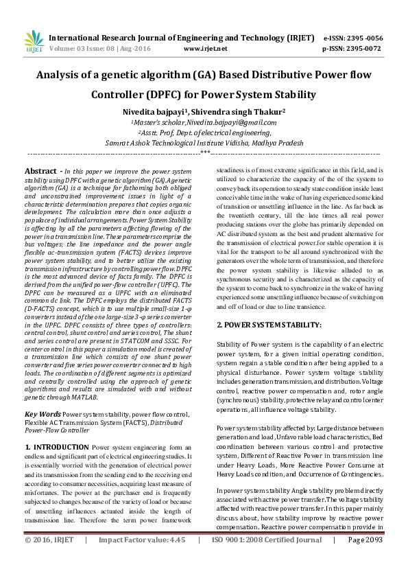 Pdf Analysis Of A Genetic Algorithm Ga Based Distributive Power Flow Controller Dpfc For