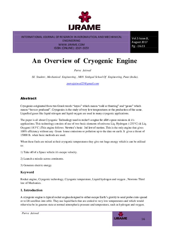 (PDF) An Overview of Cryogenic Engine
