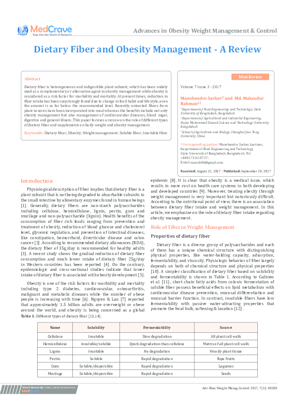(PDF) Advances in Obesity Weight Management & Control Dietary Fiber and ...