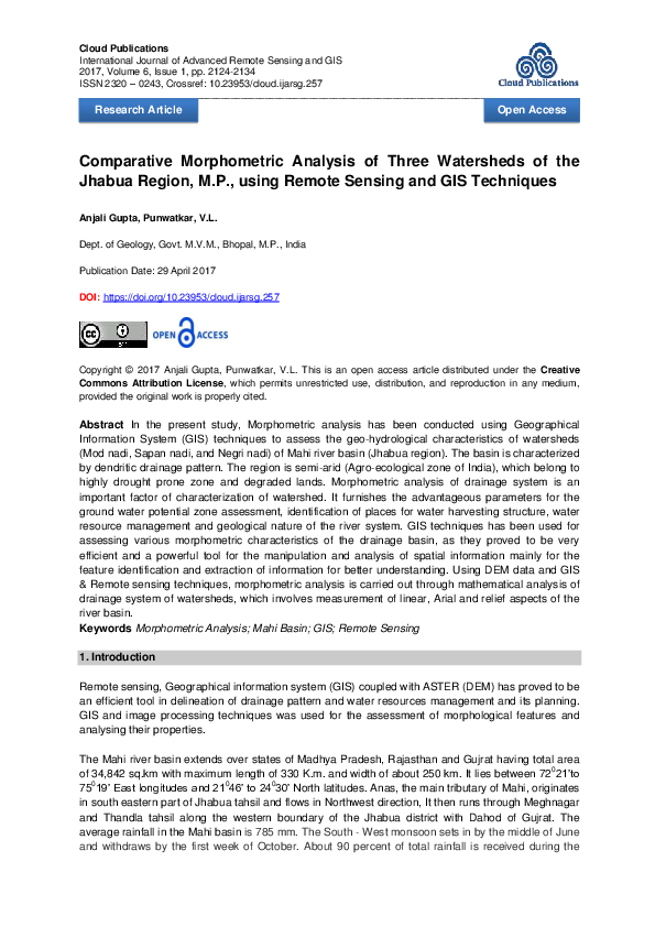 Pdf Morphometric Analysis Of Tengli Micro Watershed Using Remote Sensing And Gis Tjprc
