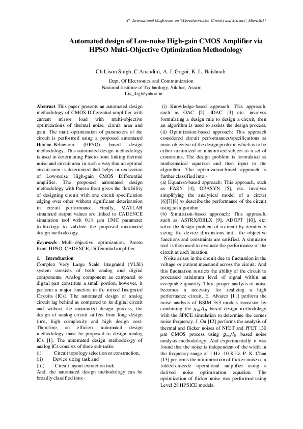 (PDF) Automated design of Low-noise High-gain CMOS Amplifier via HPSO Multi-Objective ...