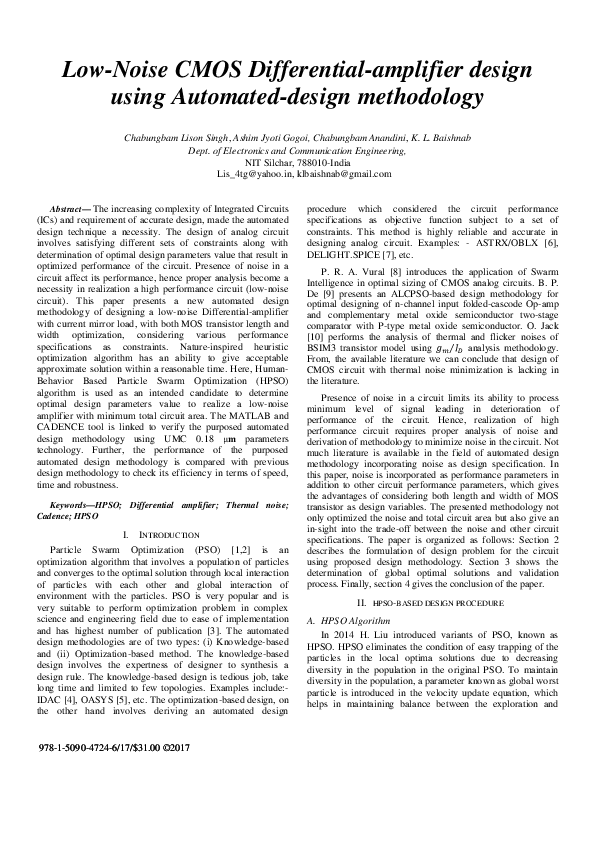 (PDF) Low-Noise CMOS Differential-amplifier design using Automated-design methodology