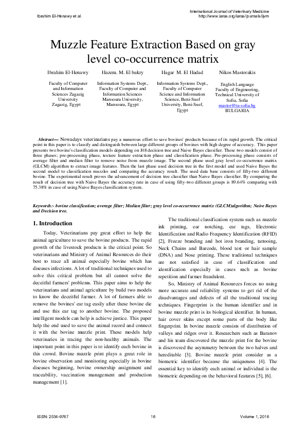 Pdf Muzzle Feature Extraction Based On Gray Level Co Occurrence Matrix
