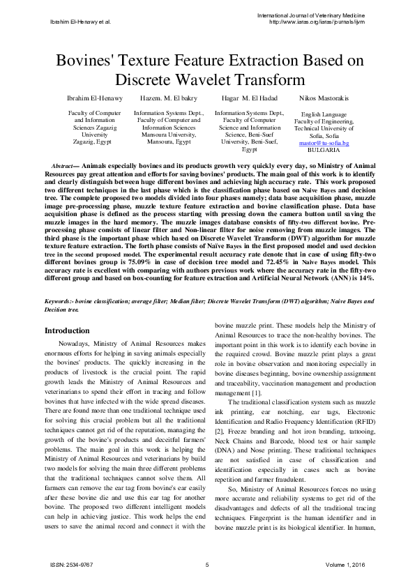 Pdf Bovines Texture Feature Extraction Based On Discrete Wavelet