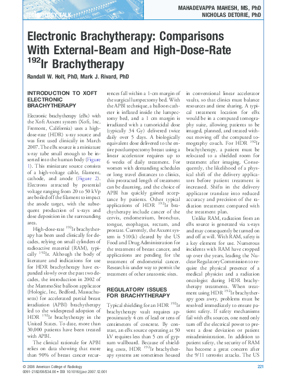 (PDF) Electronic Brachytherapy: Comparisons With External-Beam and High ...