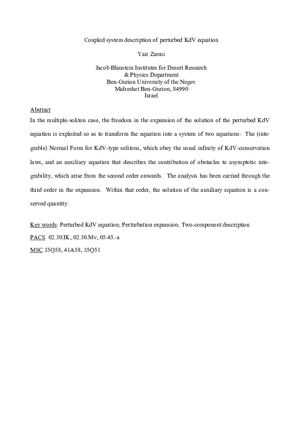 (PDF) Coupled system description of perturbed KdV equation