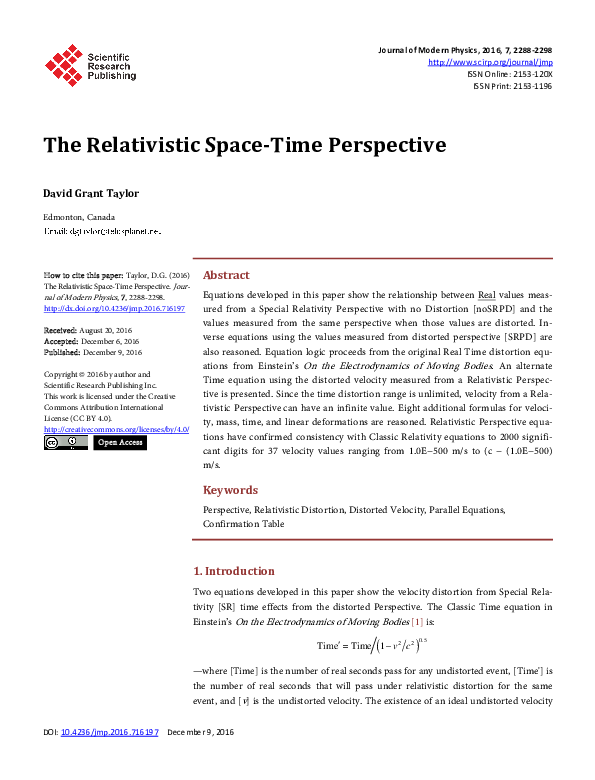 (PDF) The Relativistic Space-Time Perspective