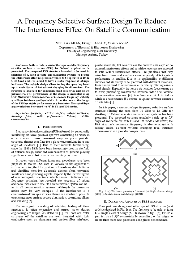 Pdf A Frequency Selective Surface Design To Reduce The Interference