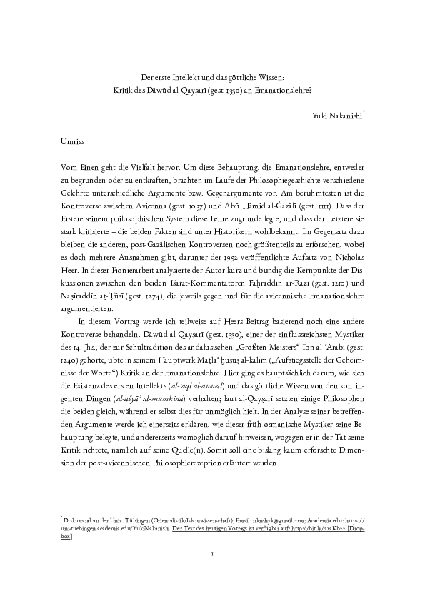 (PDF) Der erste Intellekt und das göttliche Wissen. Kritik des Dāwūd al ...