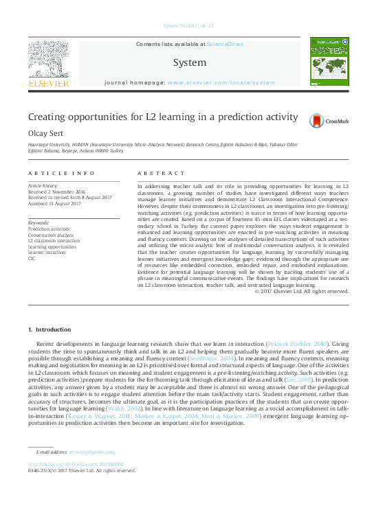 (PDF) Creating opportunities for L2 learning in a prediction activity