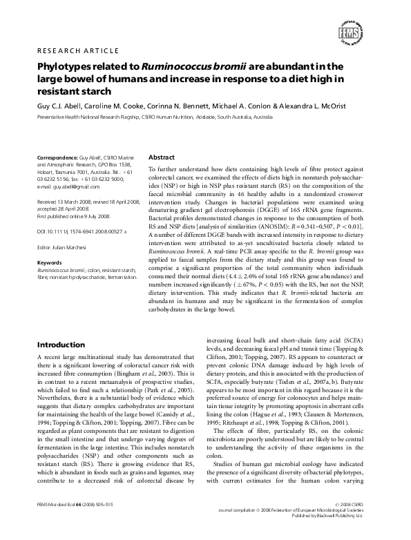 (PDF) Phylotypes related to Ruminococcus bromii are abundant in the ...