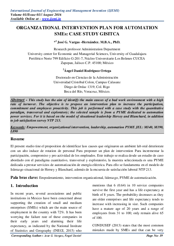 (PDF) ORGANIZATIONAL INTERVENTION PLAN FOR AUTOMATION SMEs: CASE STUDY ...
