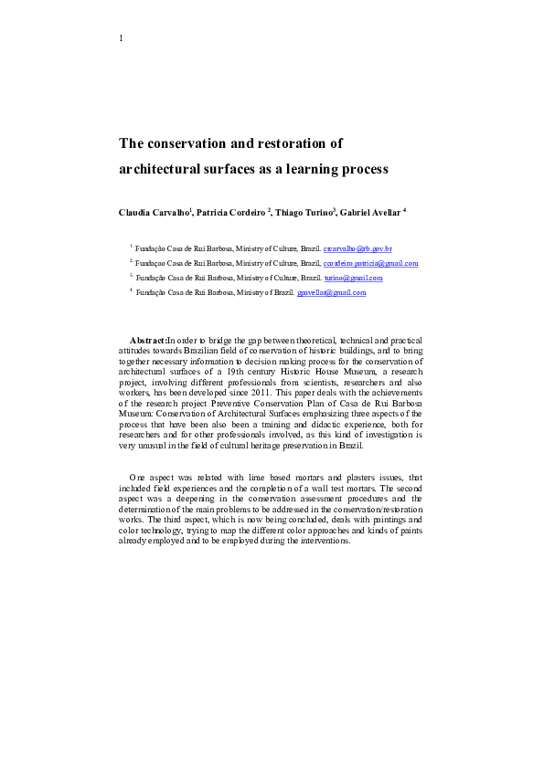 (PDF) The conservation and restoration of architectural surfaces as a ...