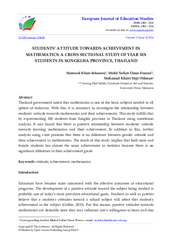 (PDF) European Journal of Education Studies STUDENTS' ATTITUDE TOWARDS ...