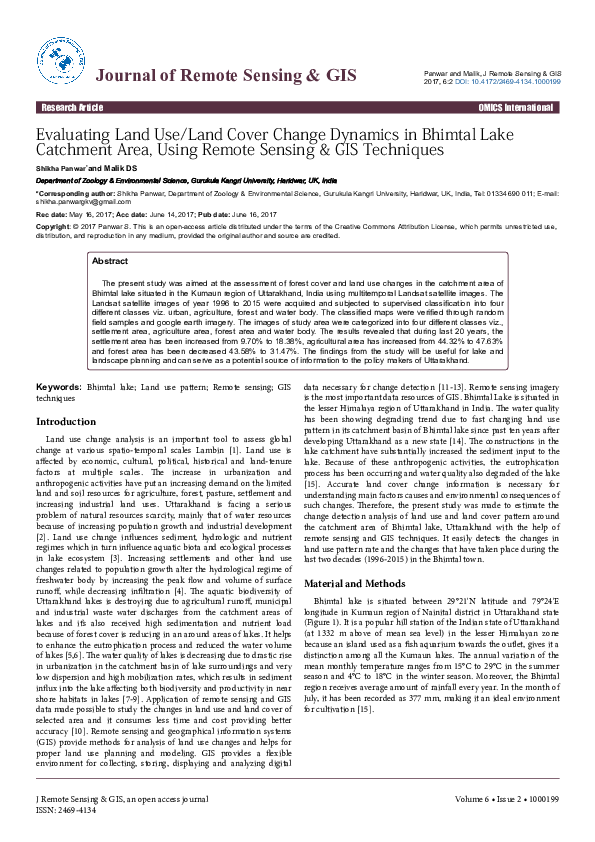 (PDF) Evaluating Land Use/Land Cover Change Dynamics in Bhimtal Lake Catchment Area, Using ...