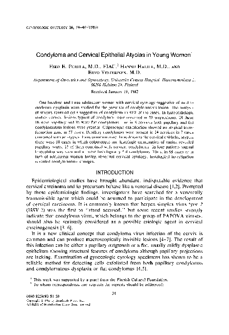 (PDF) Condyloma and Cervical Dysplasia in Young Women Study