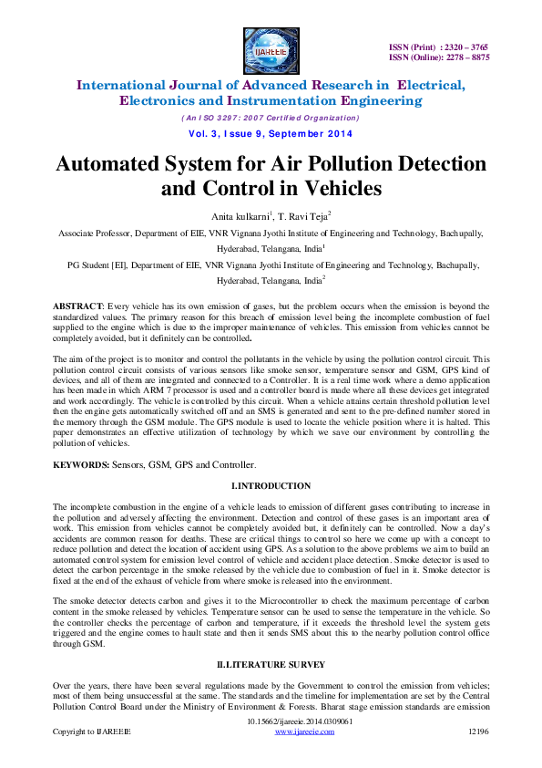 (PDF) Automated System for Air Pollution Detection and Control in Vehicles