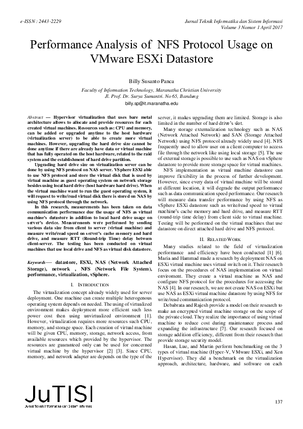 (PDF) Performance Analysis of NFS Protocol Usage on VMware ESXi Datastore