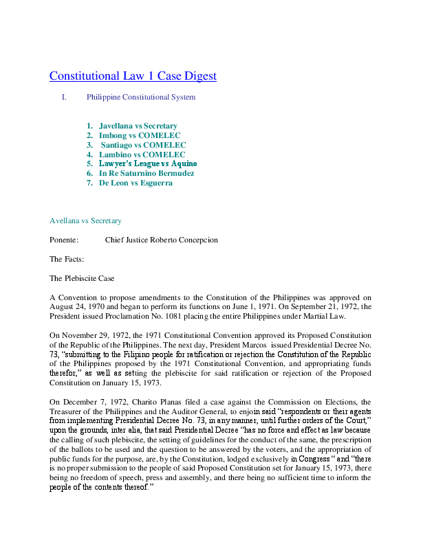 (DOC) Constitutional Law 1 Case Digest