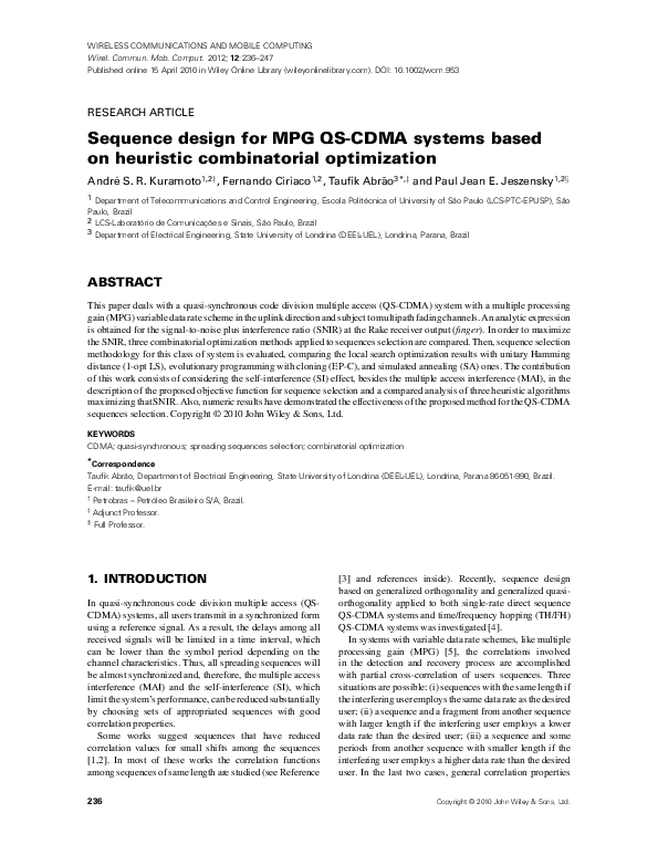 Pdf Sequence Design For Mpg Qs Cdma Systems Based On Heuristic Combinatorial Optimization