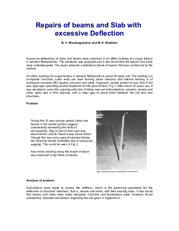 (PDF) Repairs of beams and Slab with excessive Deflection