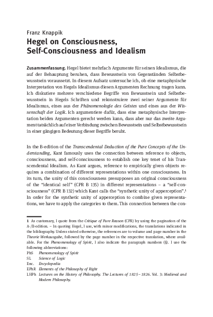 (PDF) Hegel on Consciousness, Self-Consciousness and Idealism