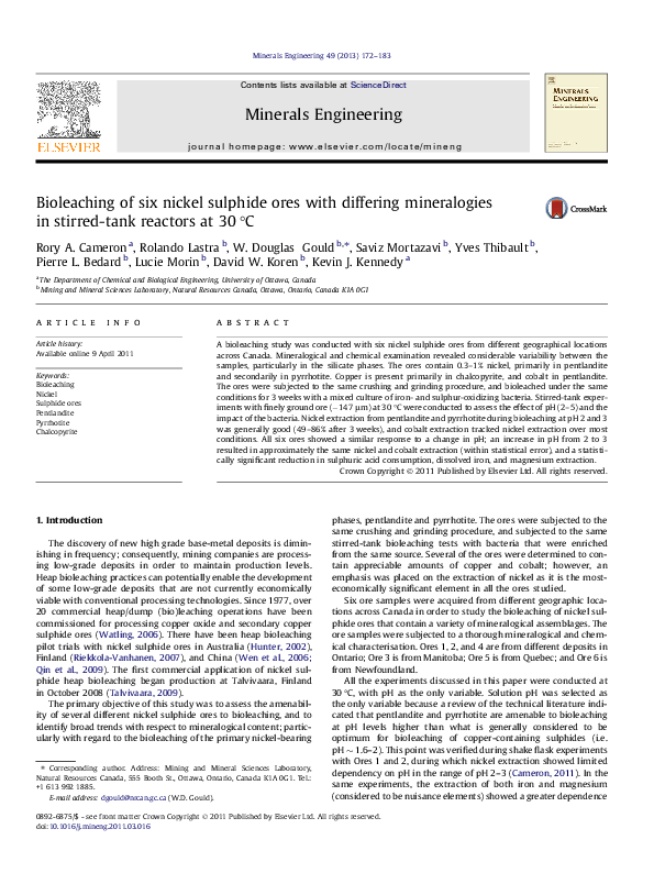 (PDF) Bioleaching of six nickel sulphide ores with differing ...