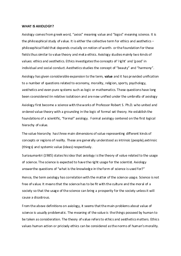 (DOC) WHAT IS AXIOLOGY