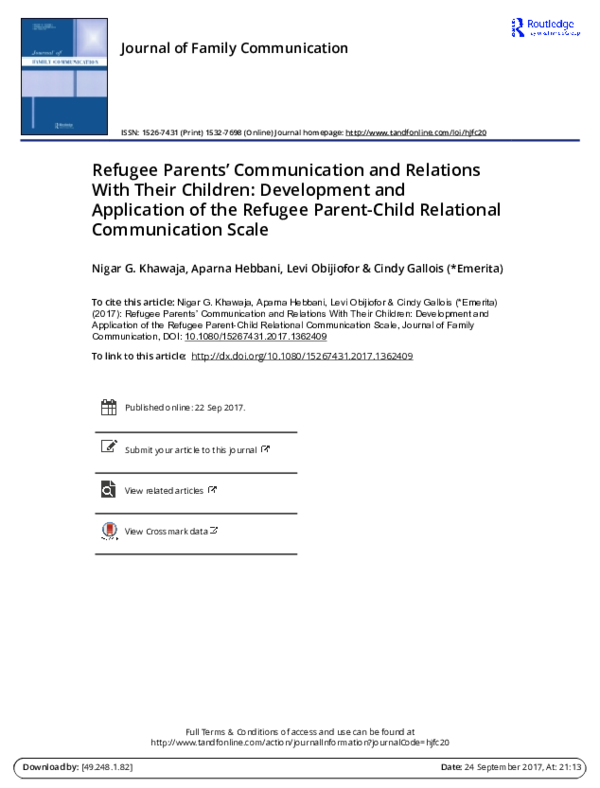 (PDF) Refugee Parents' Communication and Relations With Their Children ...