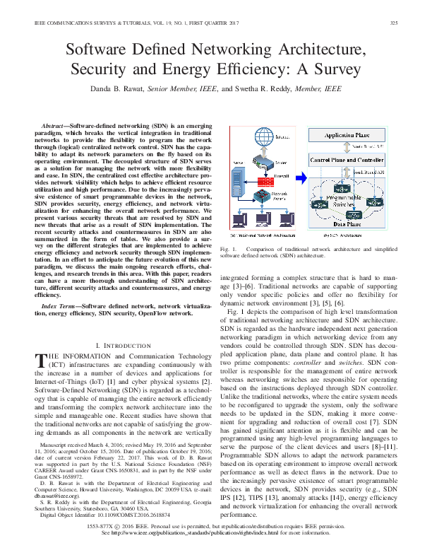 Pdf Software Defined Networking Architecture Security And Energy