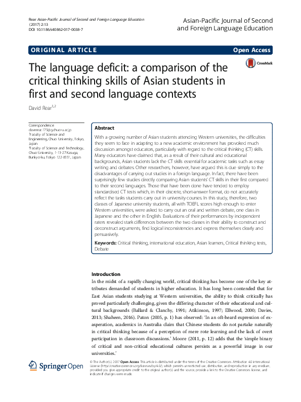 (PDF) The language deficit: A comparison of the critical thinking ...