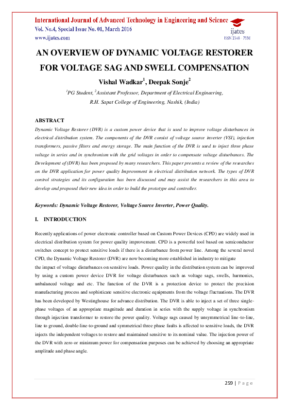 (PDF) AN OVERVIEW OF DYNAMIC VOLTAGE RESTORER FOR VOLTAGE SAG AND SWELL COMPENSATION