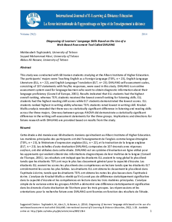 (PDF) Diagnosing L2 Learners' Language Skills Based on the Use of a Web-Based Assessment Tool ...