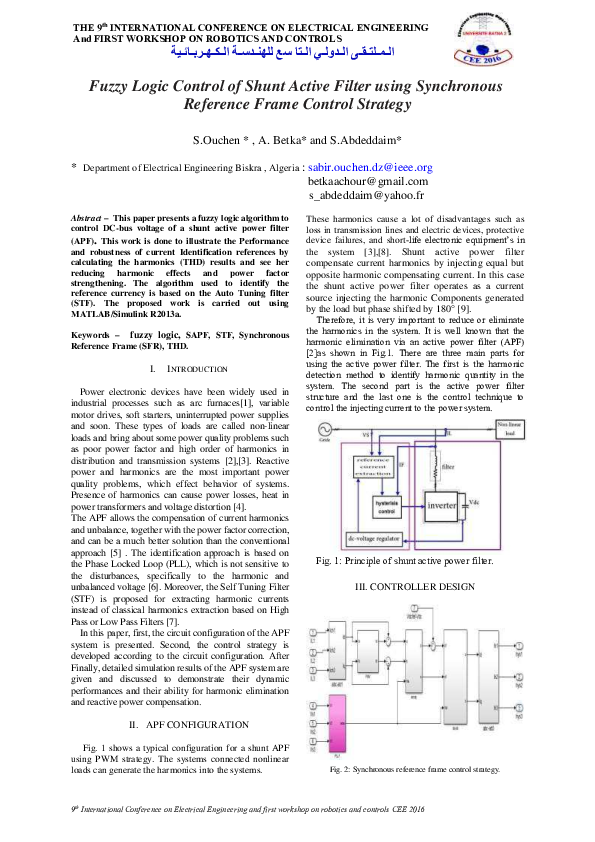 Pdf Fuzzy Logic Control Of Shunt Active Filter Using Synchronous