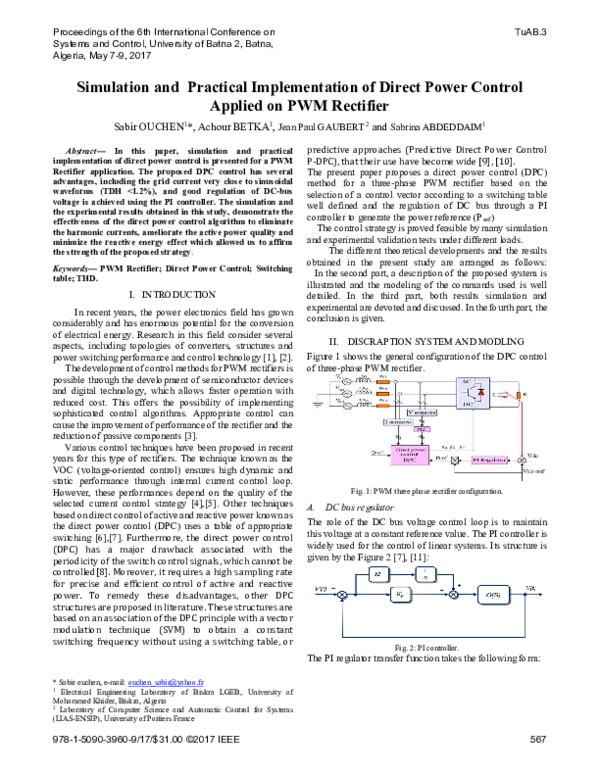 Pdf Simulation And Practical Implementation Of Direct Power Control Applied On Pwm Rectifier