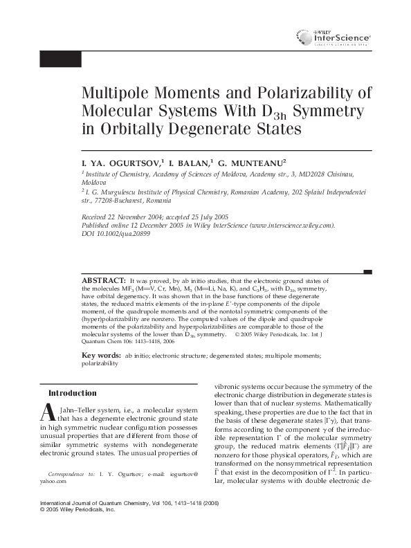 (PDF) Multipole Moments and Polarizability of Molecular Systems With D 3h Symmetry in Orbitally ...