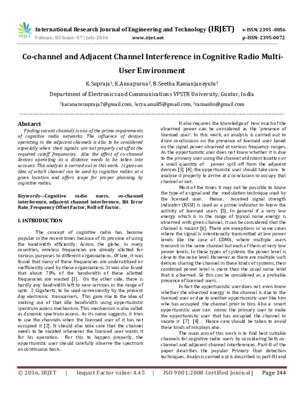 (PDF) Co-channel and Adjacent Channel Interference in Cognitive Radio ...