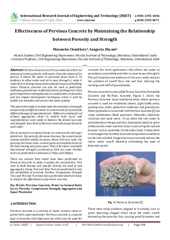 (PDF) Effectiveness of Pervious Concrete by Maintaining the ...